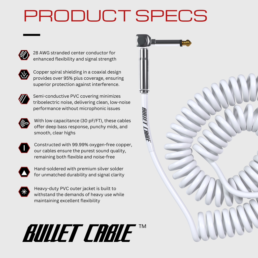 Bullet Cable 15′ Classic White Coil Cable – Clean Aesthetics, Crystal ...