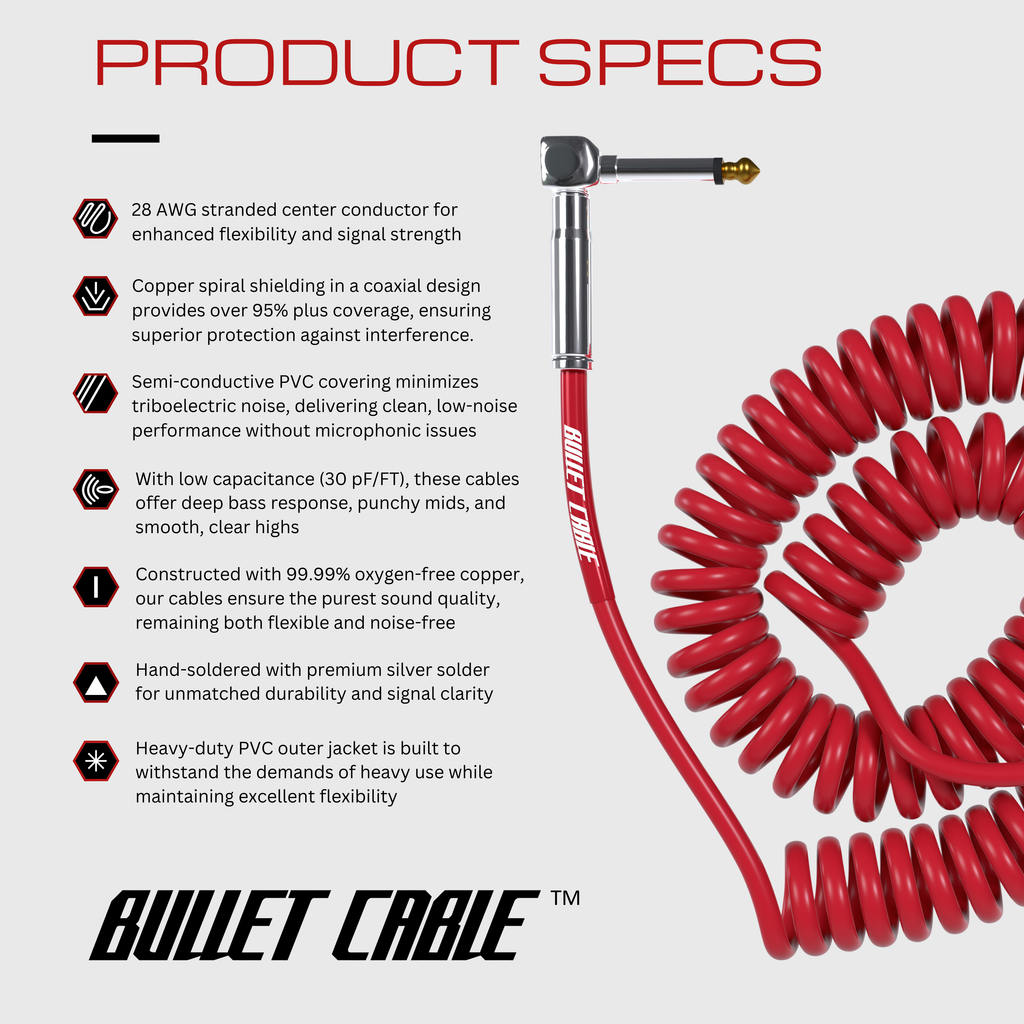 Bullet Cable 15′ Classic Red Coil Cable – Stand Out with Bold Style and ...