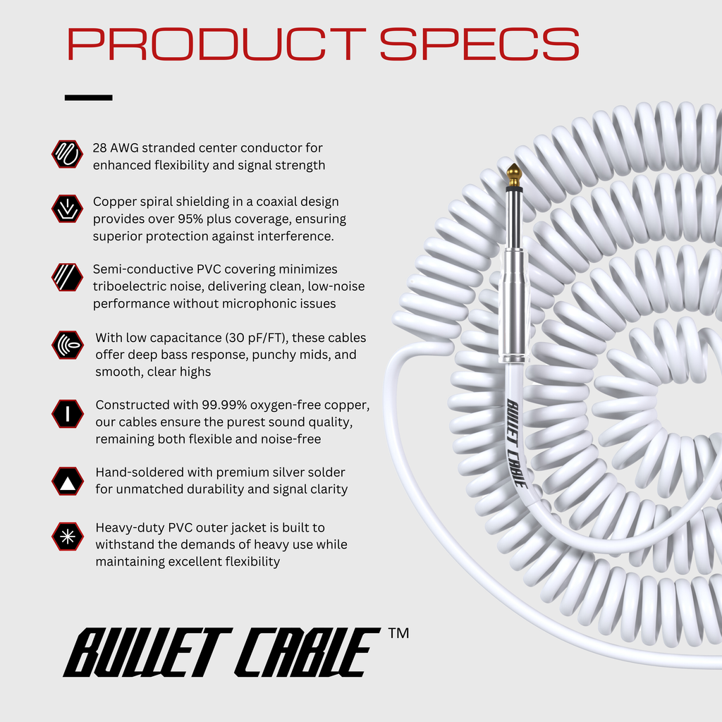 Bullet Cable 30′ Classic White Coil Cable – Iconic Design, Superior Sound