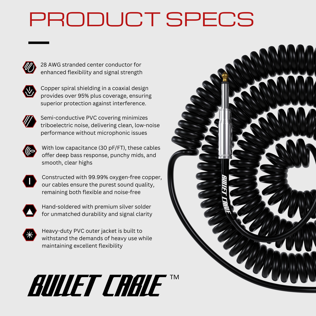 Bullet Cable 30′ Classic Straight Black Coil Cable – Timeless Style ...
