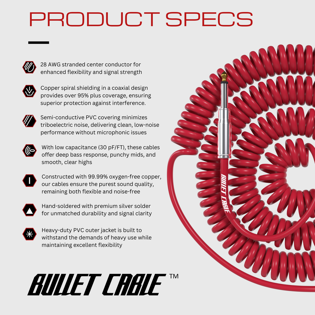 Bullet Cable 30′ Classic Red Coil Cable – Bold Design, Unmatched ...