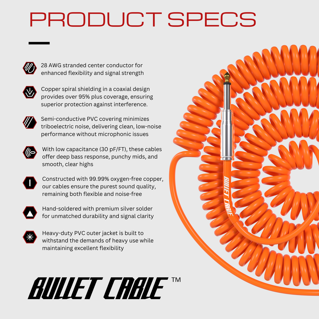 Bullet Cable 30′ Classic Orange Coil Cable – Extended Reach with Iconic ...
