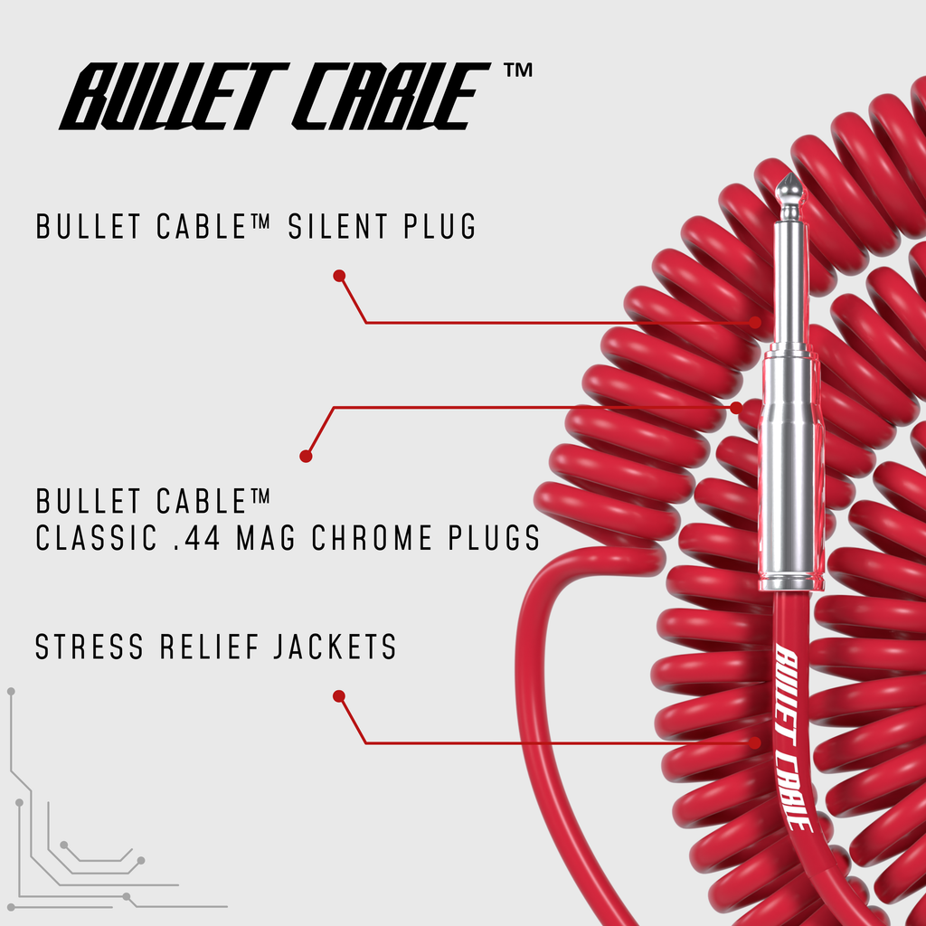 Bullet Cable 30′ Coil Silent Red Cable – Bold Tone, Silent Performance